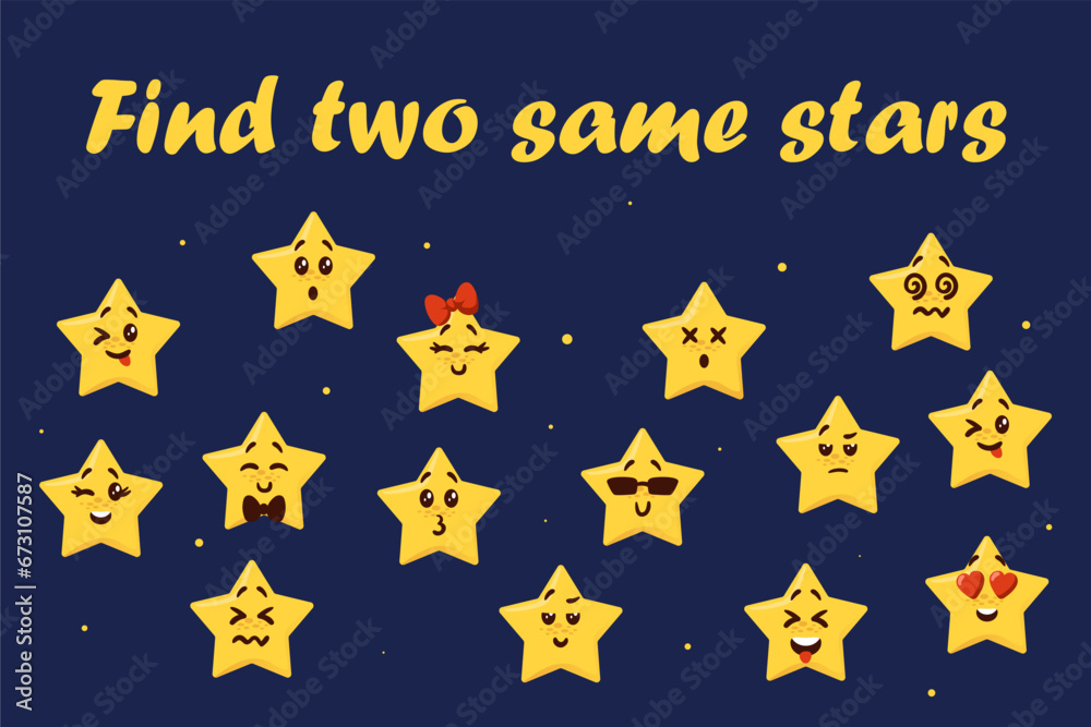 Star emoji. Find same faces. Funny emoticons. Preschool kids worksheet ...