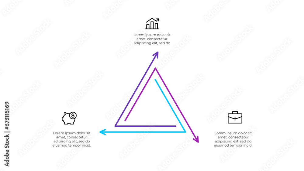 Vector outline triangle infographic cycle diagram with 3 options, steps ...