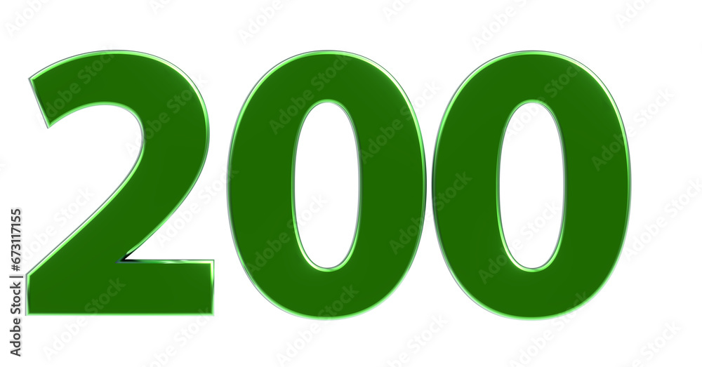 200 plakative grüne metallische 3D-Zahl, zweihundert, Euro, Dollar ...
