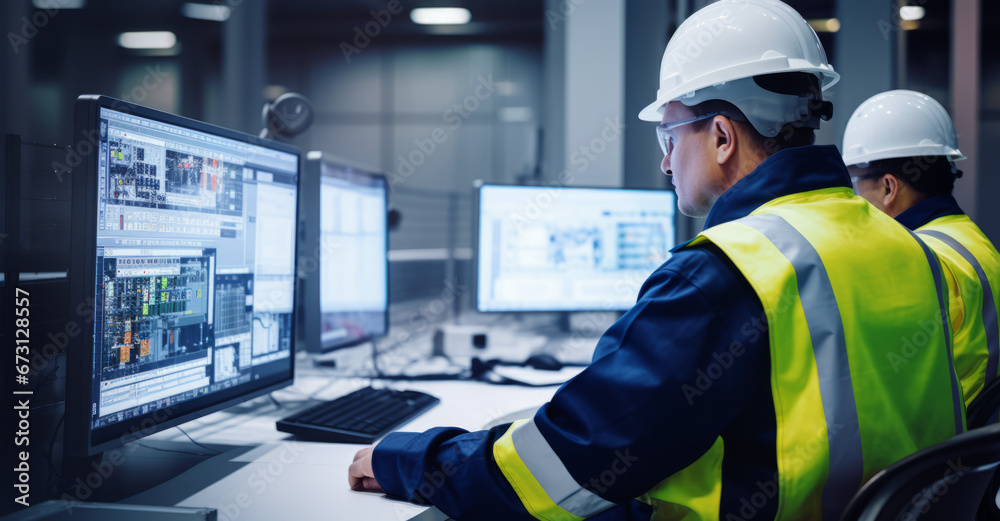 Modern Factory: Project Engineer Talks to male Operator who Controls ...