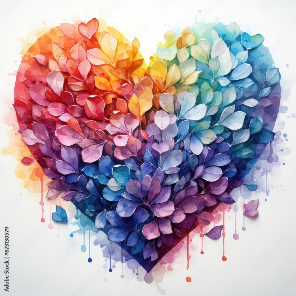 rainbow Watercolor illustration of the heart. Minimalistic Valentine's ...