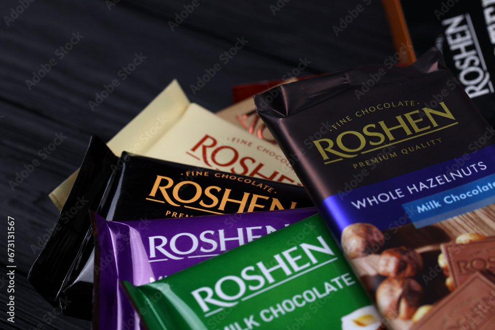 KHARKIV, UKRAINE - JANUARY 2, 2021 Roshen chocolate production. Roshen ...