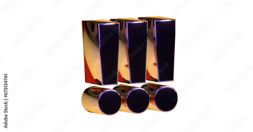 drei goldene exklusive plakative 3D-Ausrufezeichen, Achtung Zeichen ... drei goldene exklusive plakative 3D-Ausrufezeichen, Achtung Zeichen ...