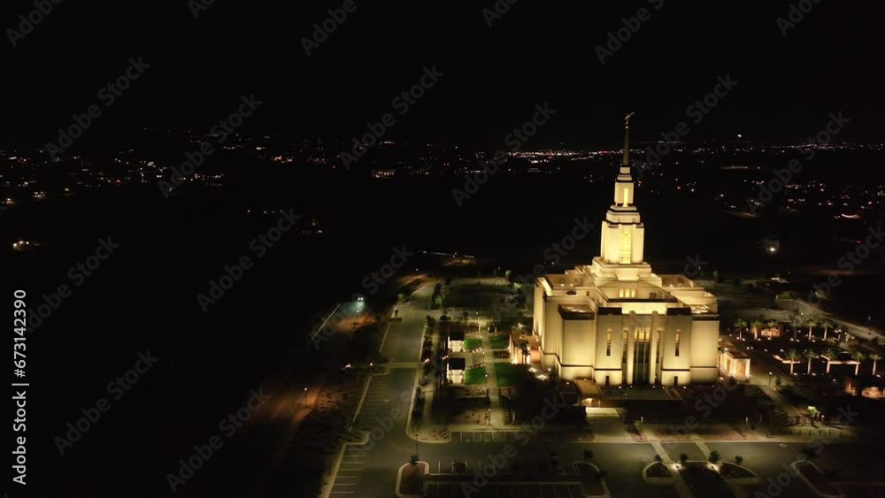 Aerial LDS Red Cliff Temple St George Utah night slide. Red Cliff ...