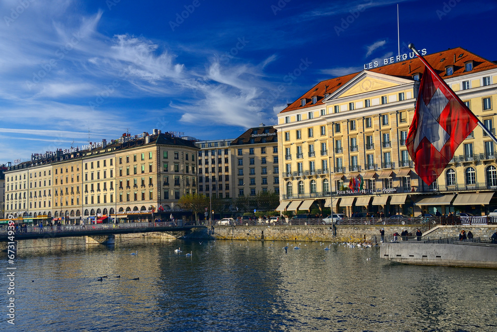 Geneva, Switzerland, Europe - Berques bridge, facades - Quai des ...