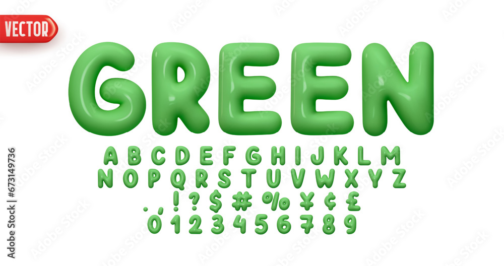 Green Font realistic 3d design. Complete alphabet and numbers from 0 to ...