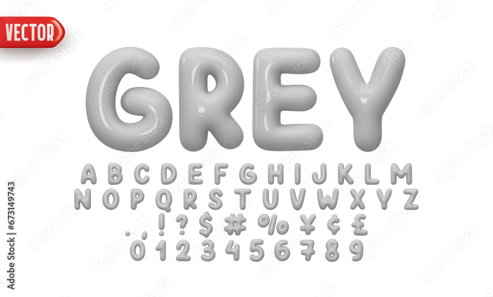 Grey Font realistic 3d design. Complete alphabet and numbers from 0 to ...