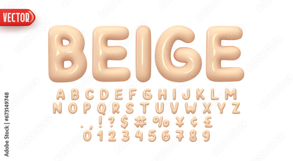 Beige Font realistic 3d design. Complete alphabet and numbers from 0 to ...