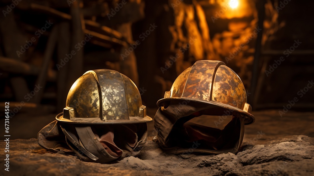 the history of safety helmets in the mining industry. Stock Photo ...