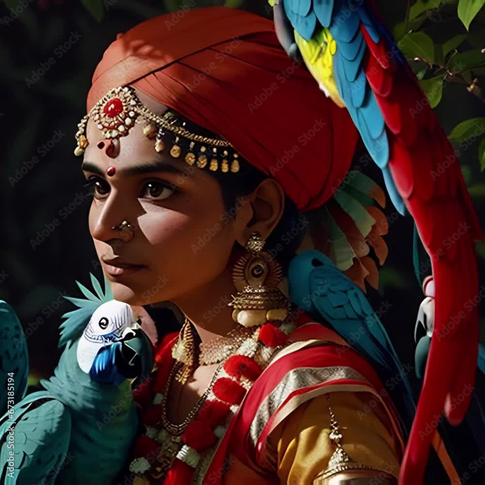 Colorful Morphing Indian Woman with Parrots. Generative AI. An ...