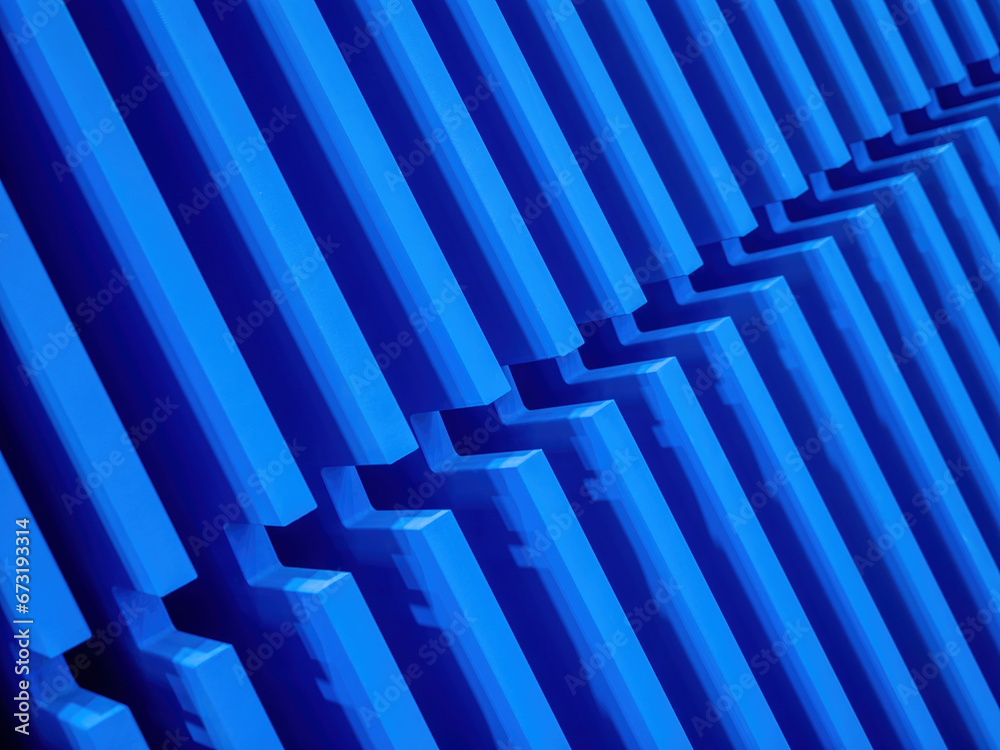 Blue ribbed surface. Metal slats with recess in middle. Industrial blue ...