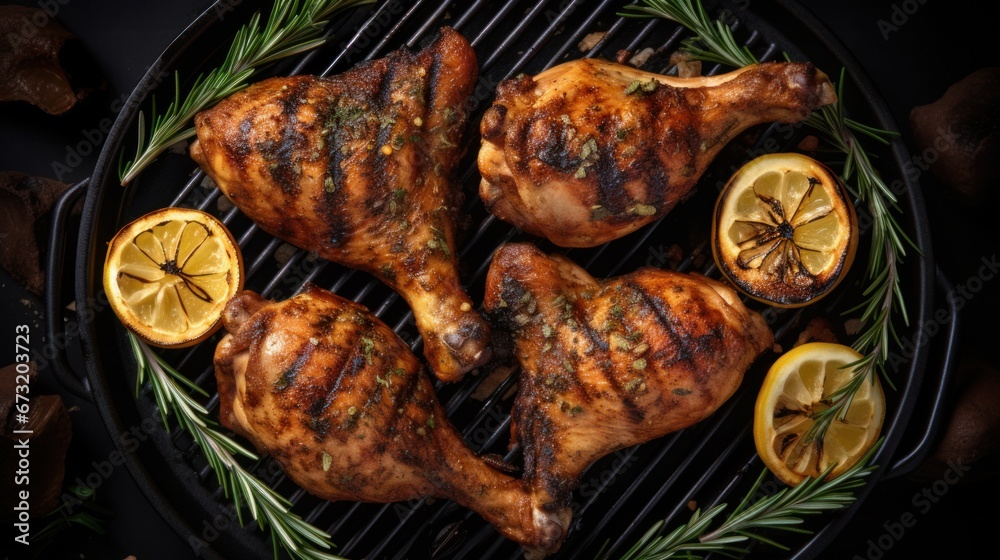 Grilled chicken. Grilled chicken legs, drumsticks with addition, garlic ...