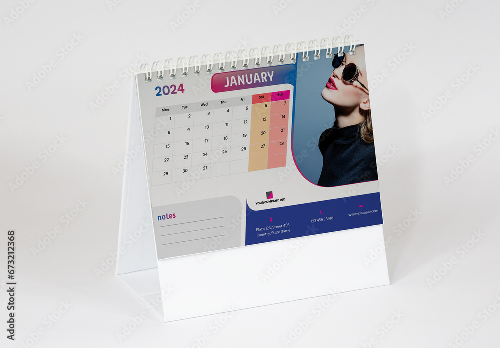 Calendar Desk 2024 with Gradient Blue and Red Accents Stock Template ...