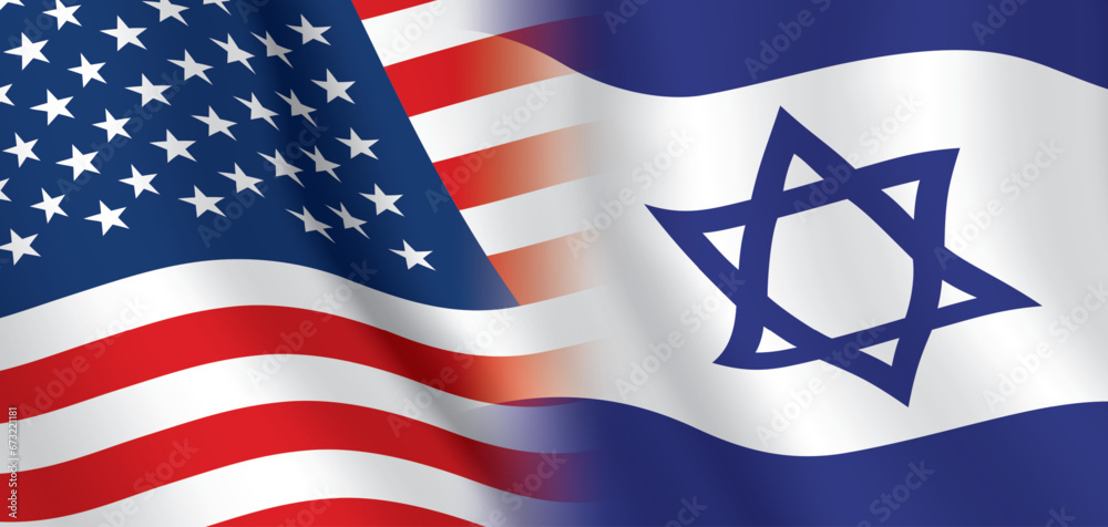 USA and Israel flags, waving side by side. United States and Israel ...