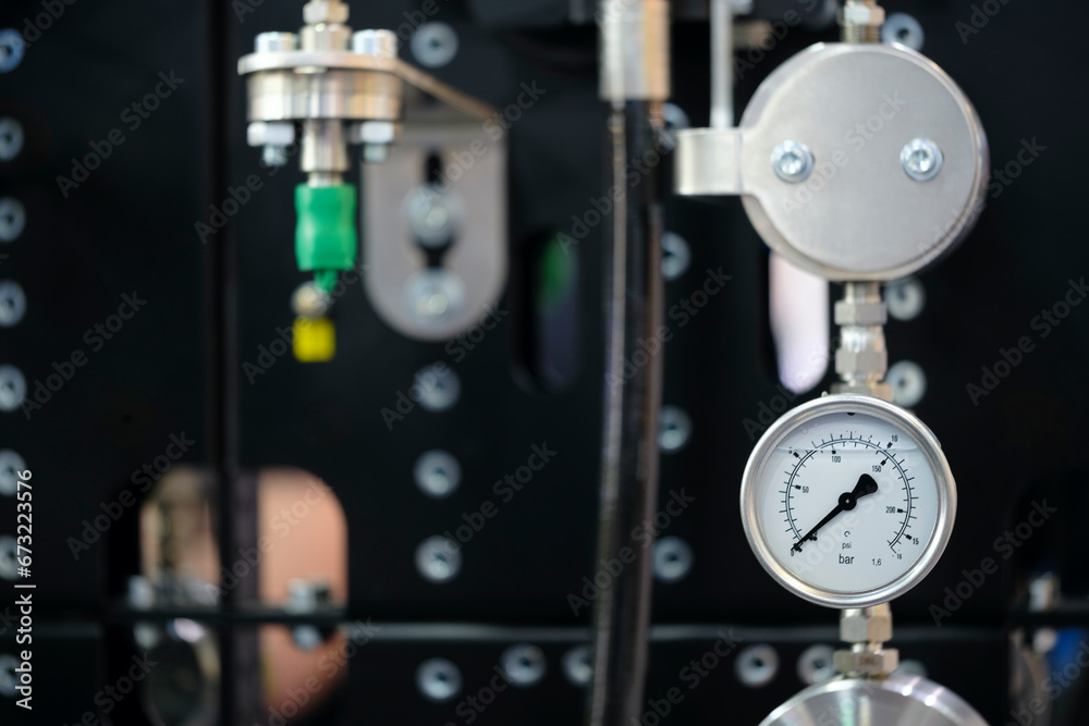 Pressure gauges mounted on the pipeline. Measuring instruments for ...