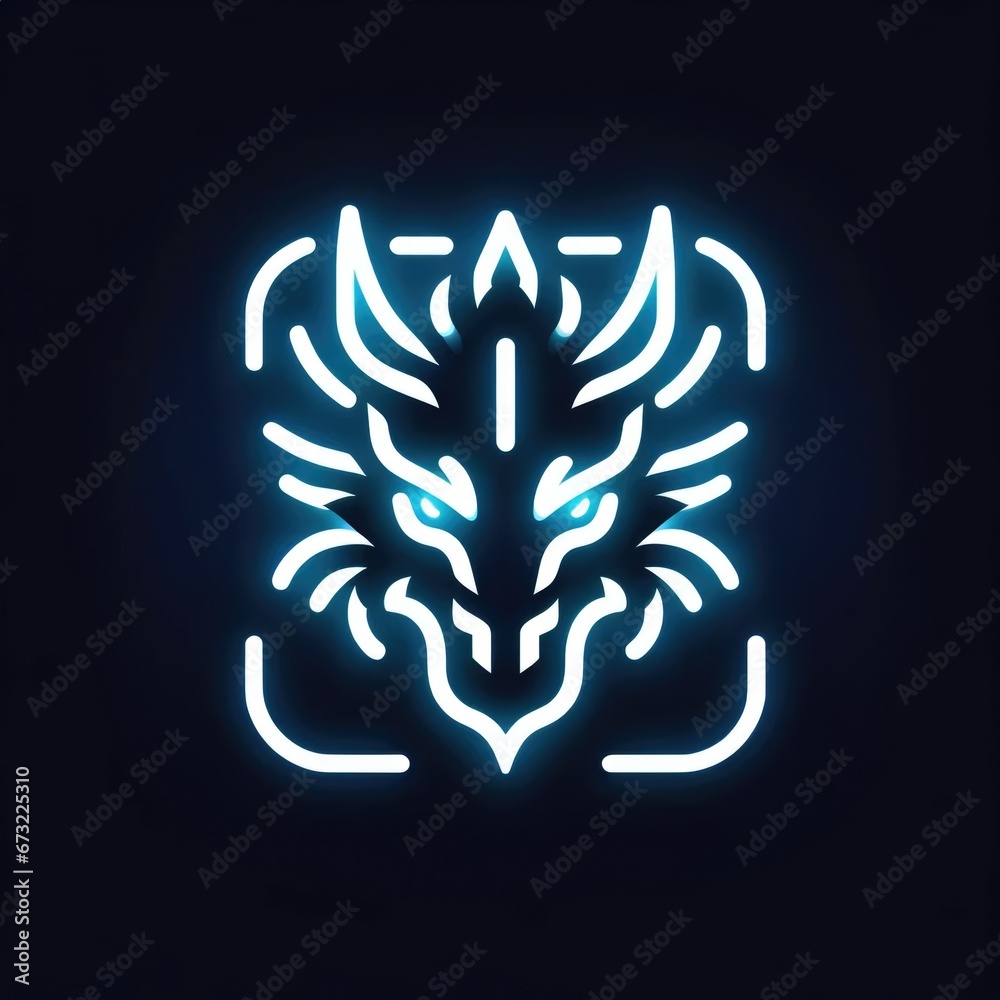 Neon blue dragon on a dark background. Line art. Design concept for ...