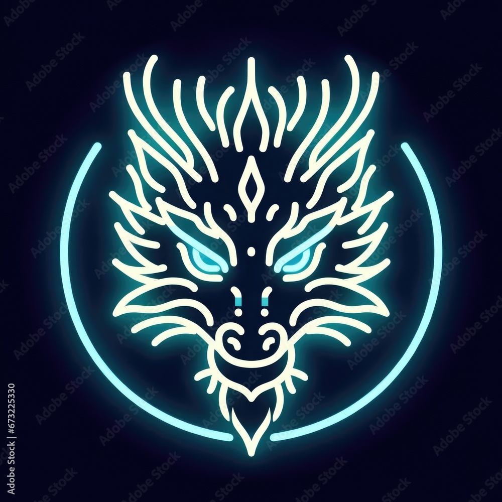 Neon blue dragon on a dark background. Line art. Design concept for ...