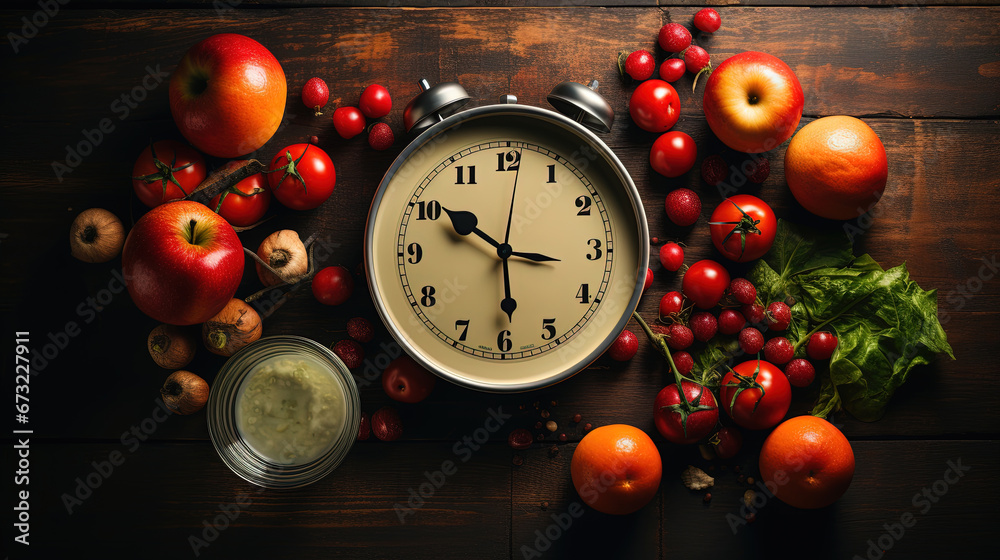 Intermittent Fasting Concept Theme of Fruits With Alarm Clock ...