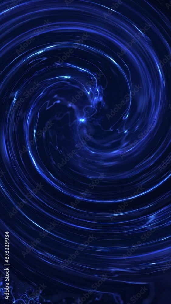 Vertical video - a swirling spiral of blue light beams and exploding ...