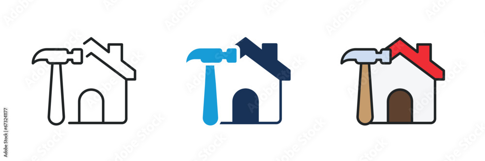 Home renovation icon. Line, glyph and filled outline colorful version ...