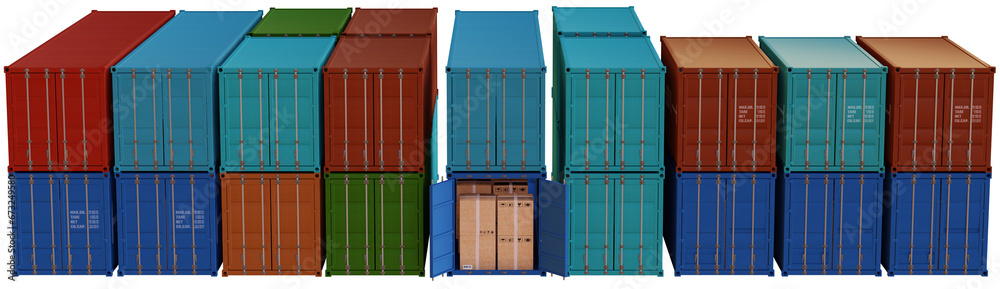 Shipping Containers 20 feet and 40 feet size. 3D Illustration with PNG ...