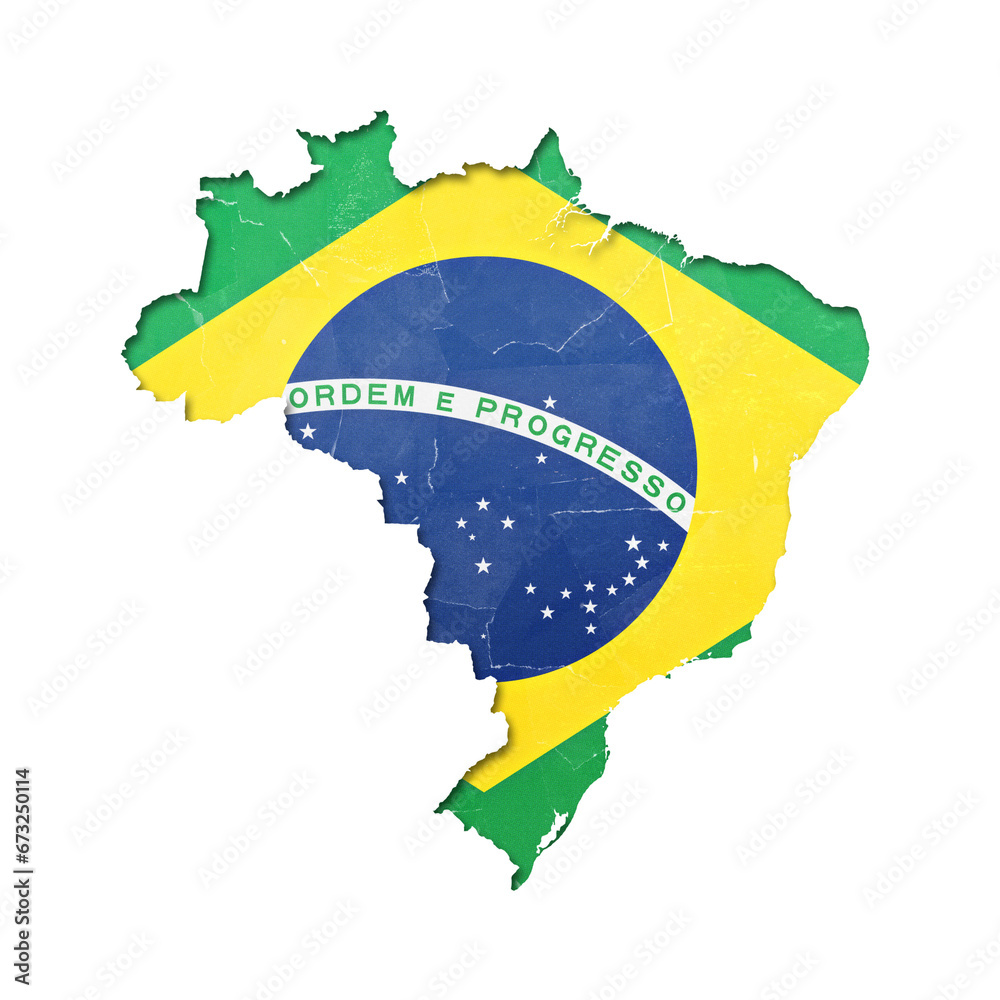 Brazil country map and flag in cutout style with distressed torn paper ...