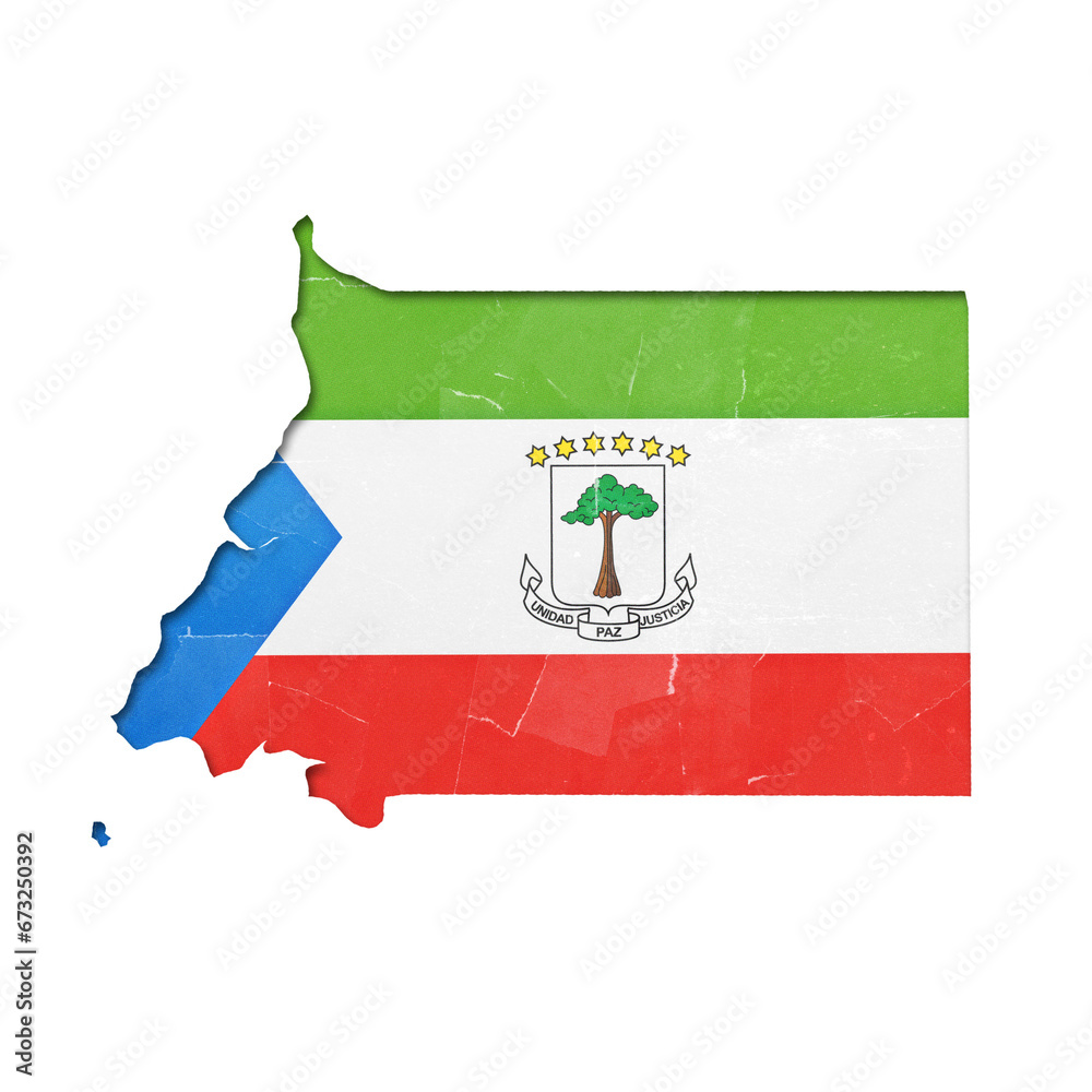 Equatorial Guinea country map and flag in cutout style with distressed ...