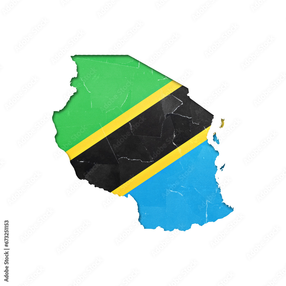 Tanzania country map and flag in cutout style with distressed torn ...