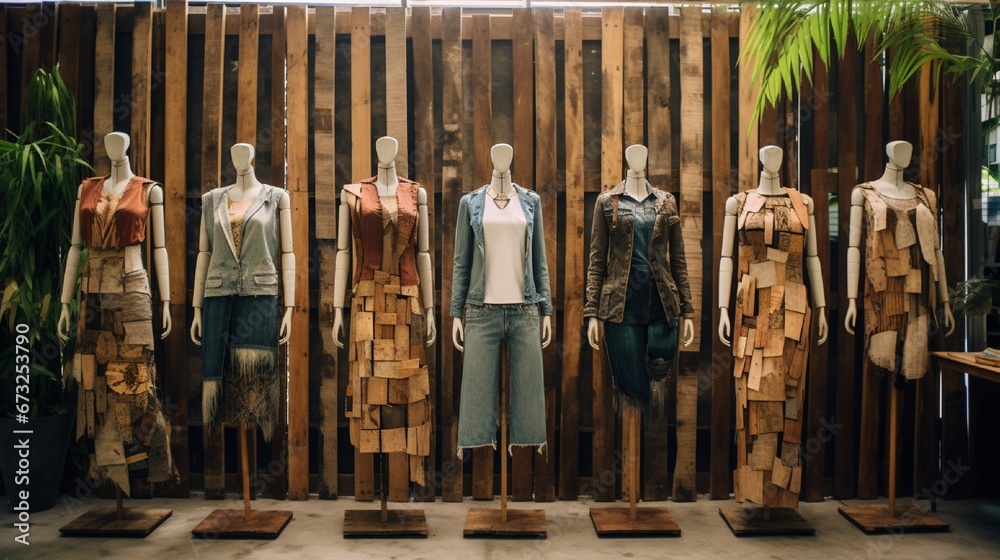 A sustainable fashion store with garments made from recycled materials ...