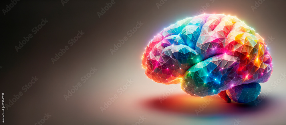 Human brain with colorful low poly gradient background. Neural network ...