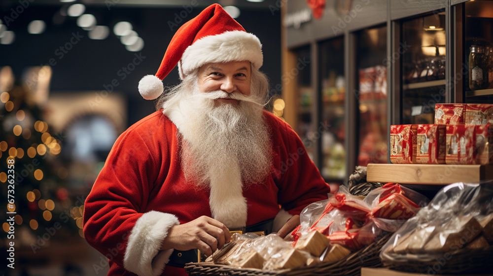 Good Santa in classic clothes and a hat in a supermarket Stock Photo ...