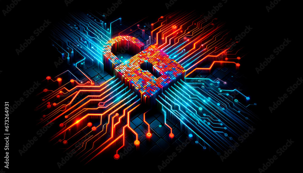 Cyber security concept, circuit board and lock. Generative AI Stock Illustration | Adobe Stock