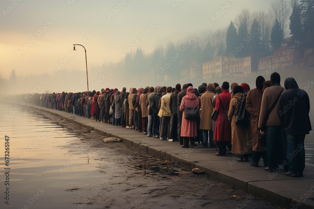 Foto de Refugee migrate and global political issues. Humanitarian ...