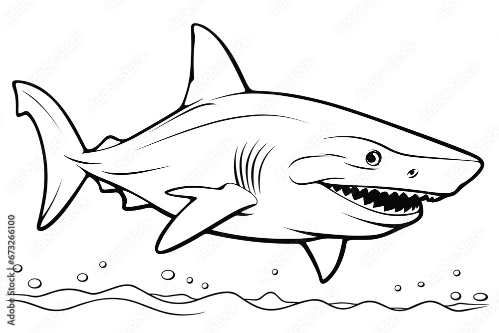Cute Shark With coloring book pages picture, line art, outline drawing ...
