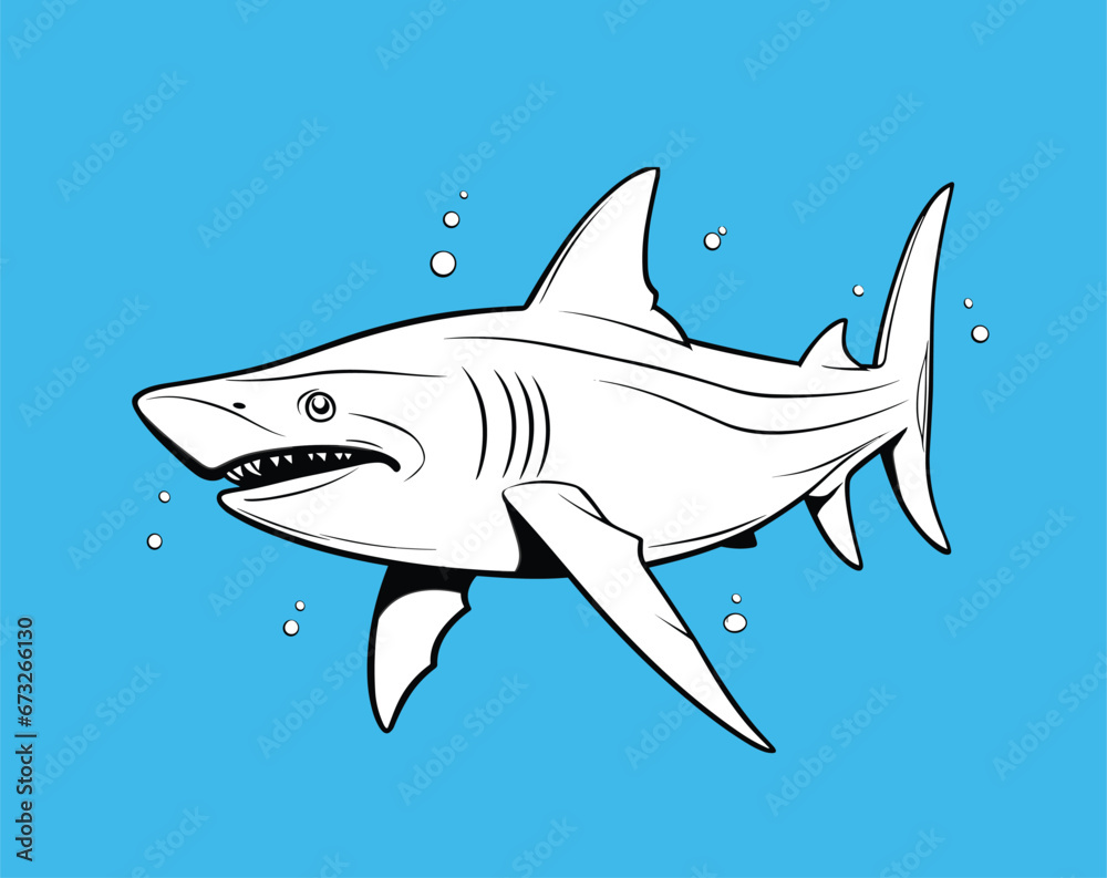 Cute Shark With coloring book pages picture, line art, outline drawing ...