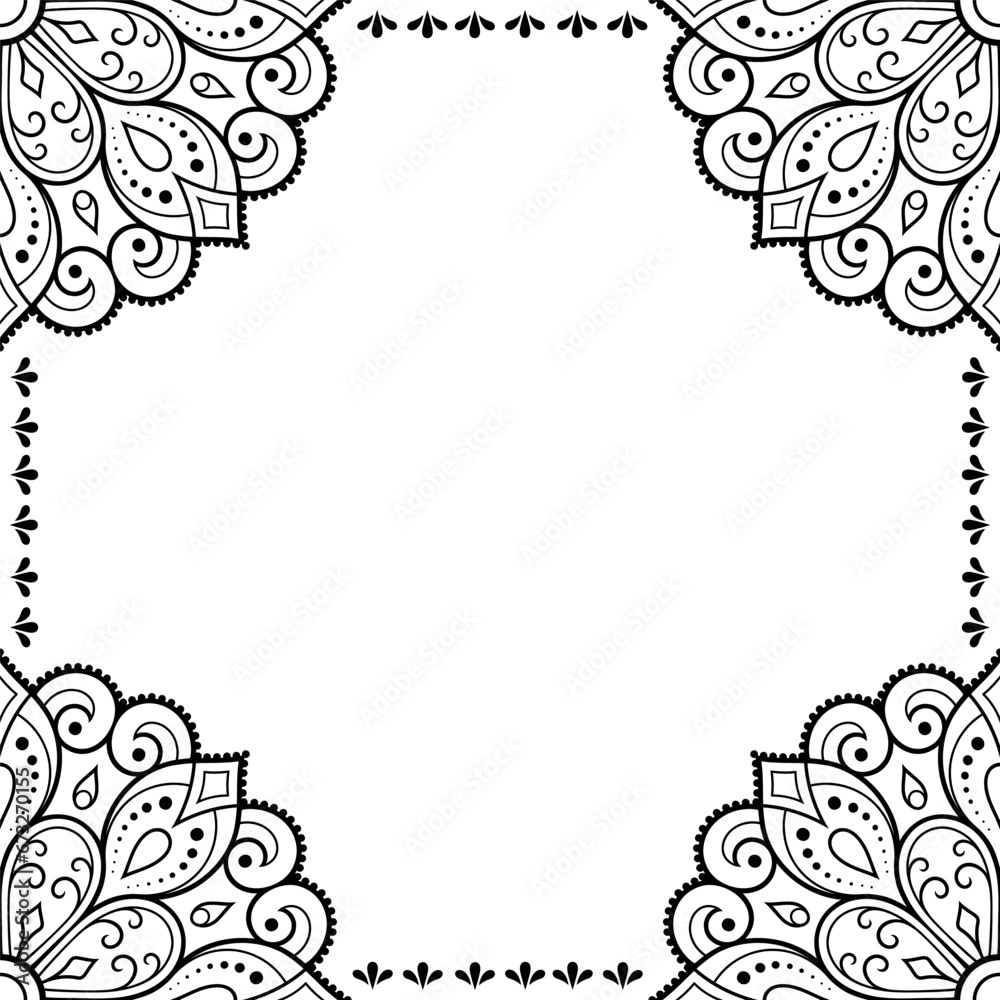 Frame in eastern tradition. Stylized with henna tattoos decorative ...
