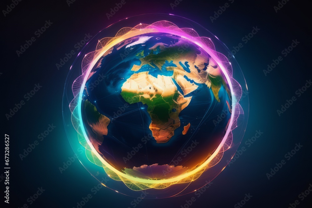 3d rendering, world map and earth globe. earth globe in the middle ...
