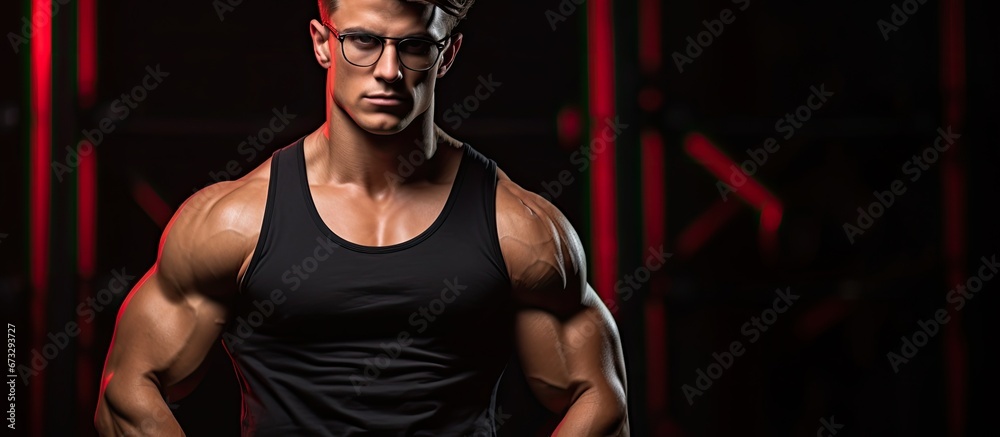 A portrait is taken of a young nerd who is physically fit He proudly ...
