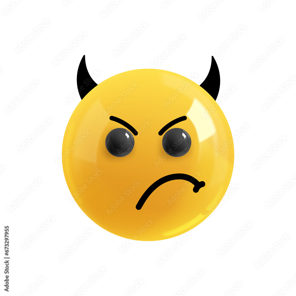 Emoji face evil upset. Emotion Realistic 3d Render. Icon Smile Emoji ...