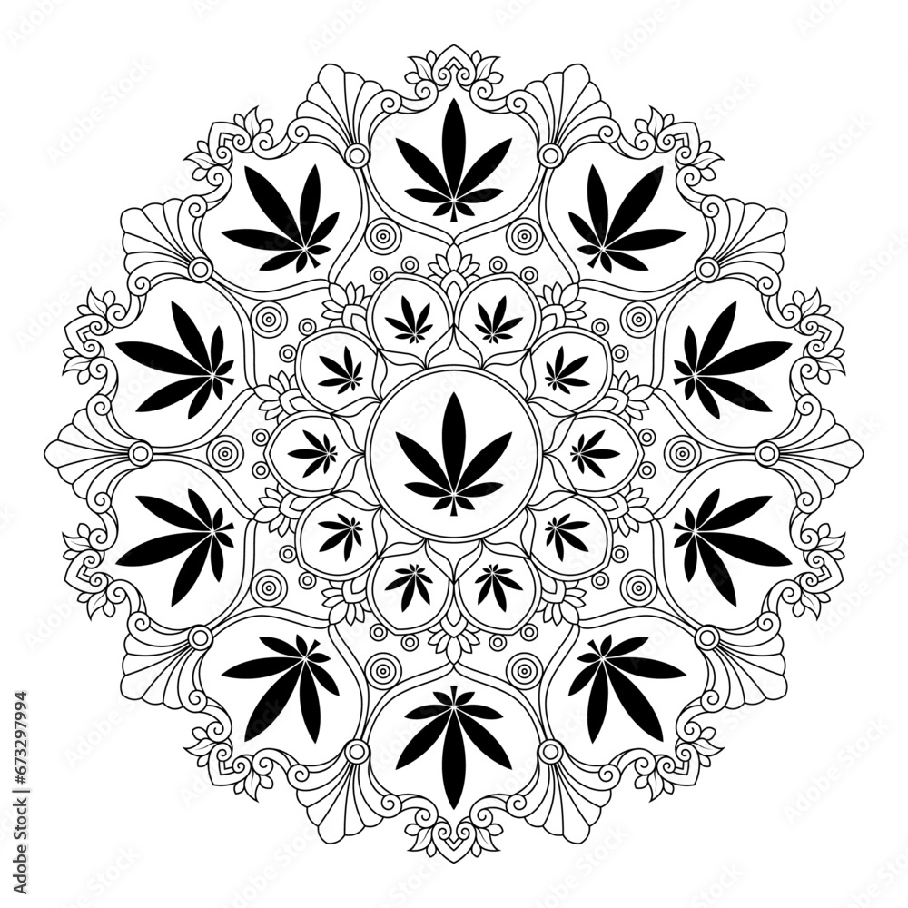 Cannabis marijuana leaf mandala illustration line drawing Stock Vector ...