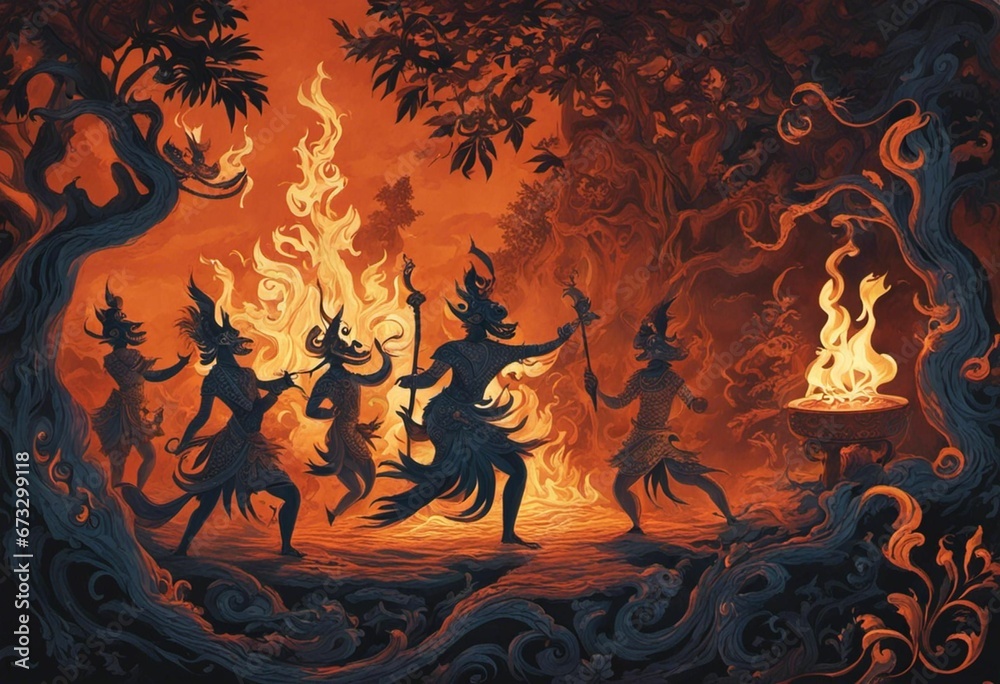AI generated illustration of a coven of witches performing a ritual ...