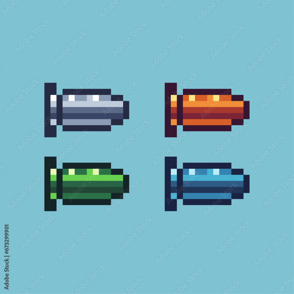 Pixel art sets of bullet with variation color item asset. Simple bits ...