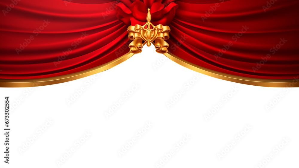 Red curtain with golden ornament on transparent background. Perfect for ...