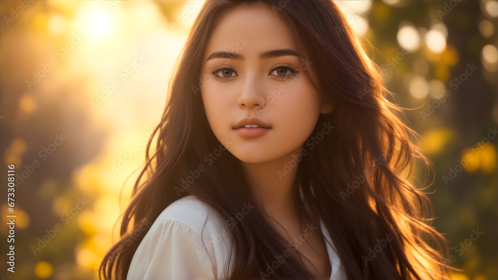 A stunningly beautiful girl stands before you, her skin glowing in the ...