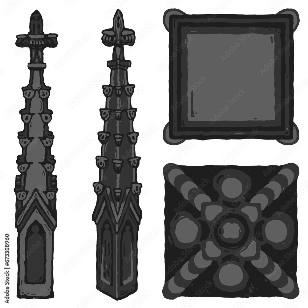 Gothic pinnacle - cap/crown/peak of a buttress stylized drawing ...