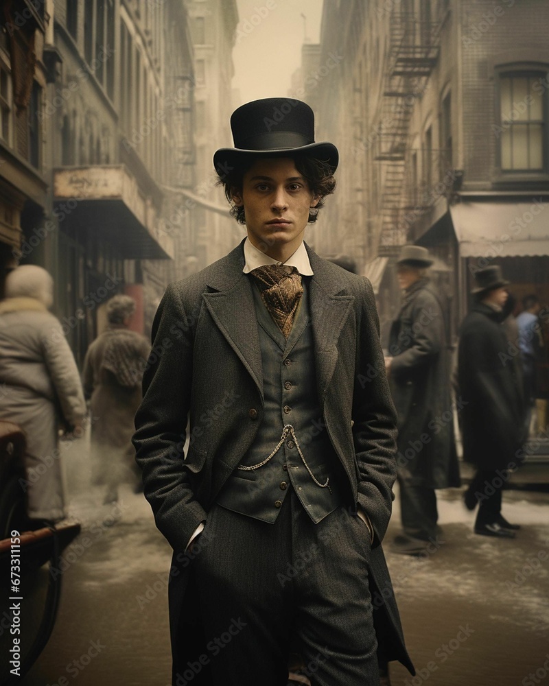 AI generated illustration of a young man in Victorian-style clothing ...