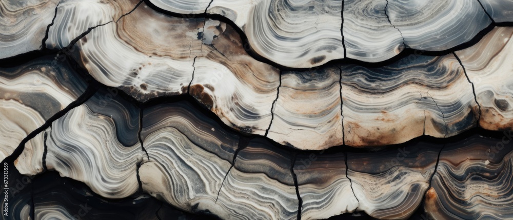 Wavy grey white layers of slate and sandstone rock formation cliff ...
