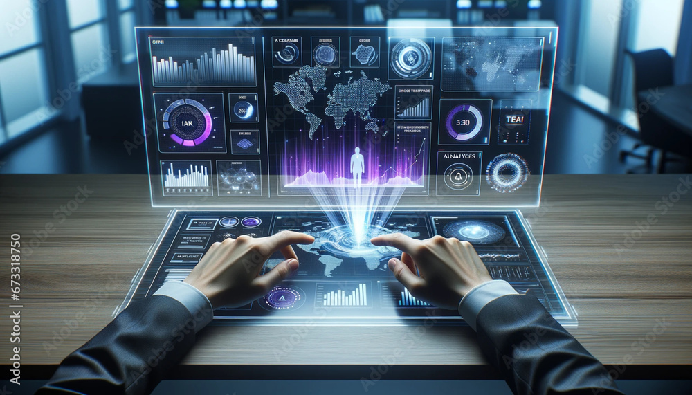 Interactive data interface with holograms. Use for technology and ...