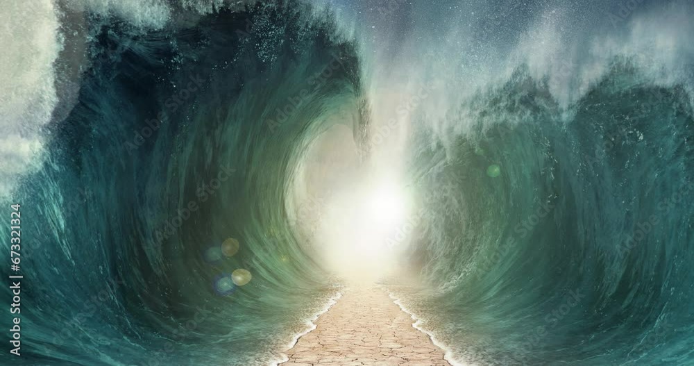 Open Split Sea Or Ocean Water Circling Waves Storm 4K Christian Worship ...