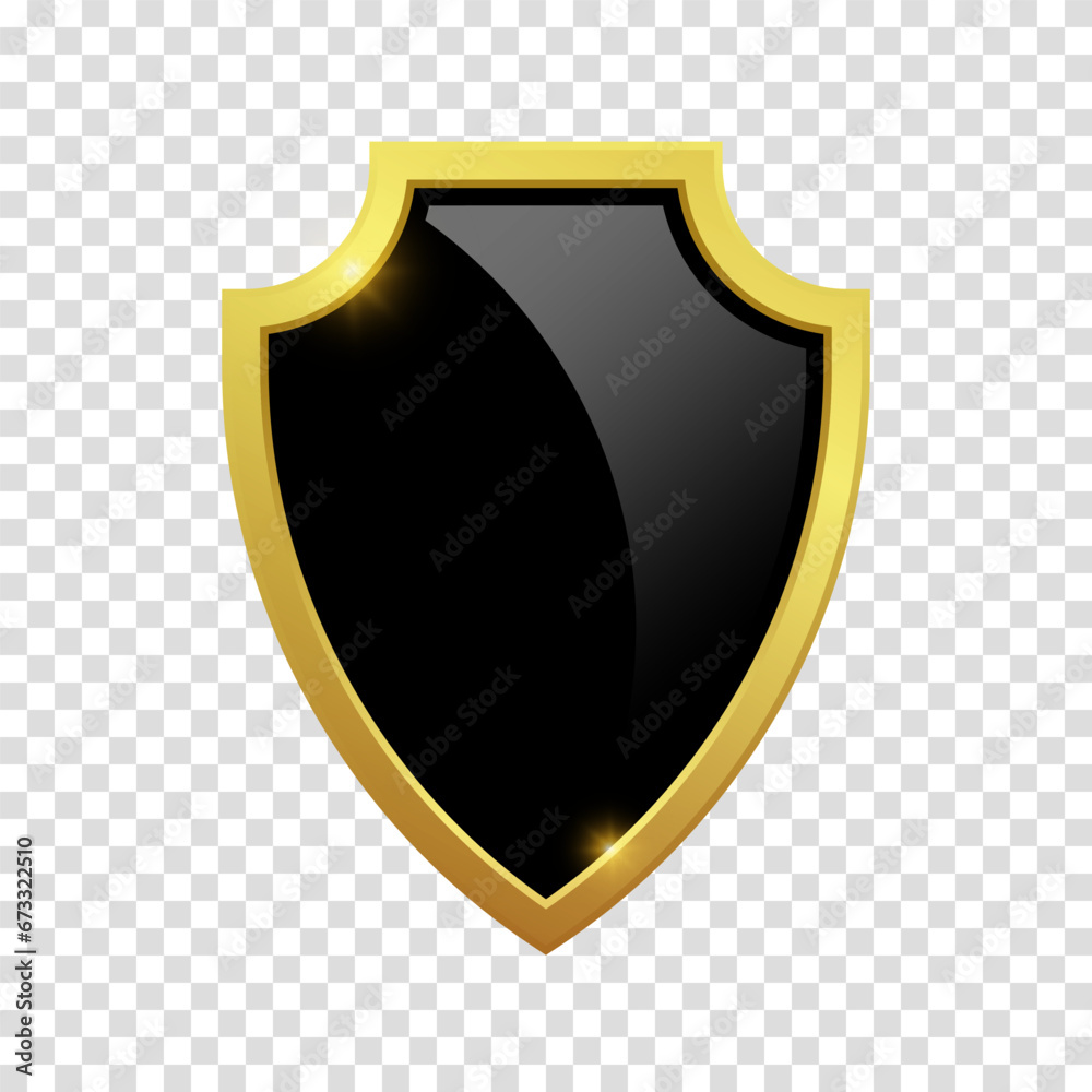 Black shield with glossy bright golden frame. Vector clipart ...